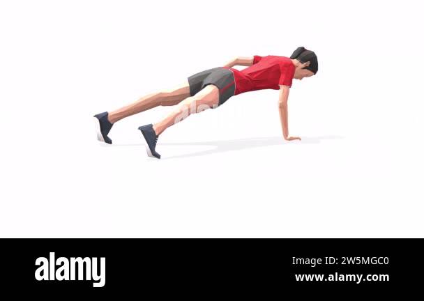 one arm pushups Woman exercise animation 3d model on a white background ...