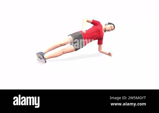 Side Plank With Leg Raise Woman exercise animation 3d model on a white ...