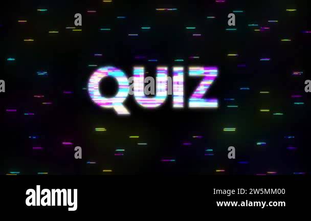 Quiz and question mark symbol distorted text on damage retro tv ...