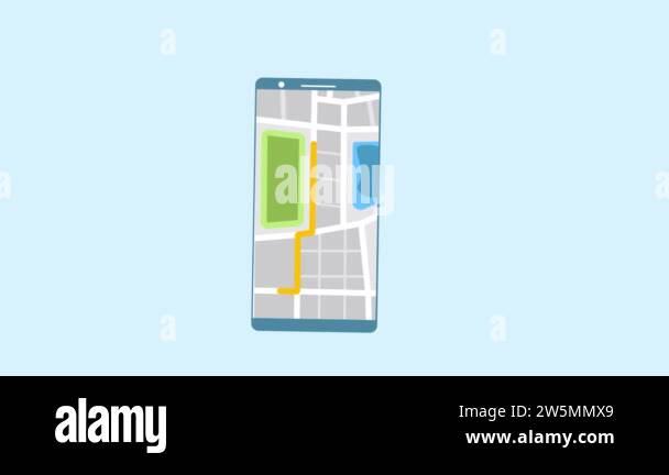 Search Location with a GPS city map app on a phone screen. Smartphone with route map and pin in ...