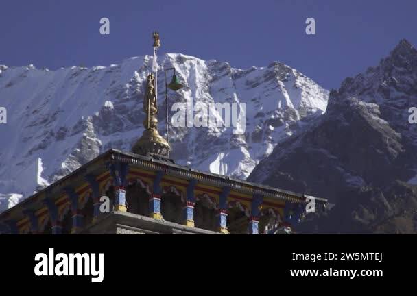 Morning view of Kedarnath temple. Kedarnath peak in background Stock ...