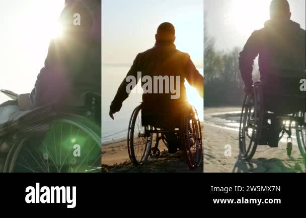 collage disabled person prays with a bible, handicapped man raises his ...