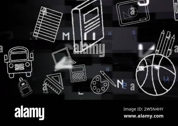 Digital animation of school concept icons against multiple changing ...