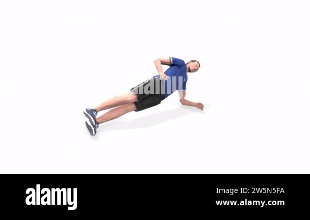 Side Plank With Leg Raises Man exercise animation 3d model on a white ...