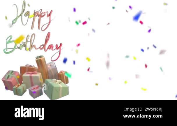 Birthday Greeting and Confetti Falling 4K Animation. Abstract seamless ...