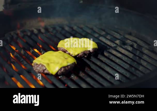 cookery. cooking burgers. Close-up. grilling of fresh meat burger ...