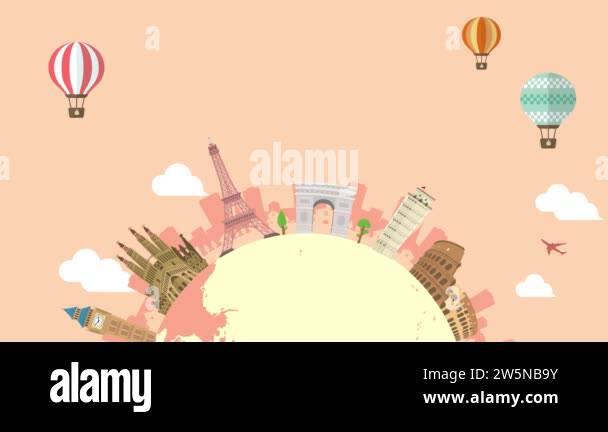 Travel, vacation, sightseeing animation banner (4K) . World heritage ...