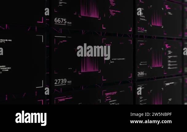 Abstract running numbers and graphics on digital computer monitor. Animation. Informational ...