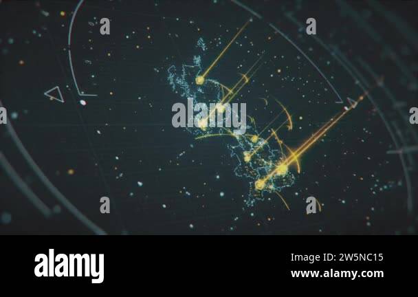 Flashing glowing United Kingdom map with highlighted areas and ...