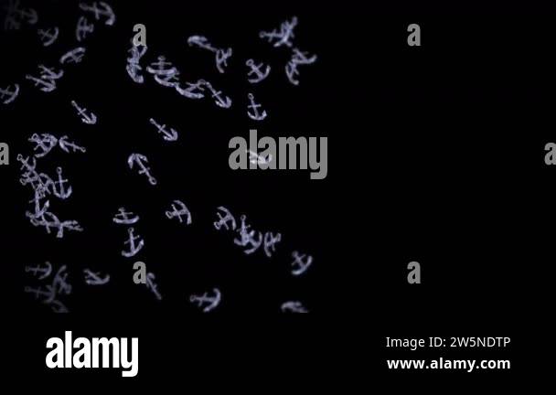 Flying many anchors on black background. Ship and boat anchor. Marine ...