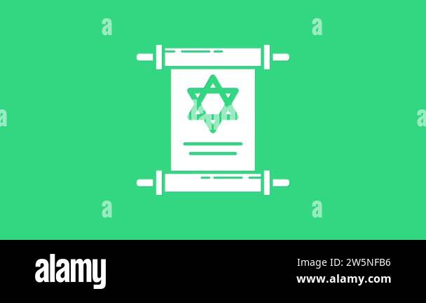 White Torah scroll icon isolated on green background. Jewish Torah in ...