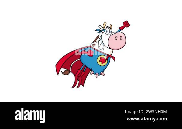 Super Hero Cow Cartoon Character Flying. 4K Animation Video Motion ...