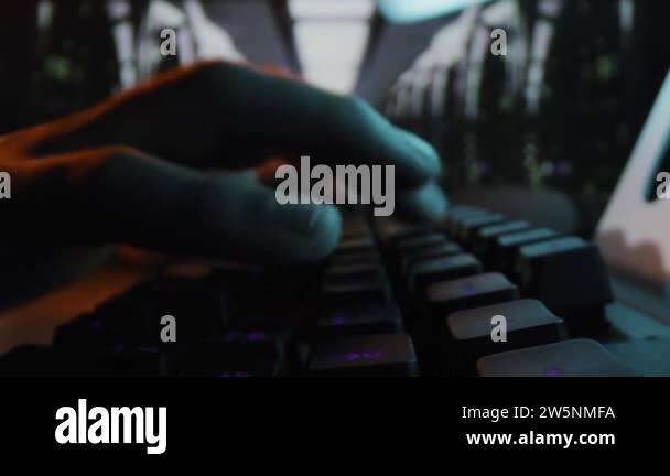 Businessman Hands Typing On Computer Late Night At Datacenter Server ...