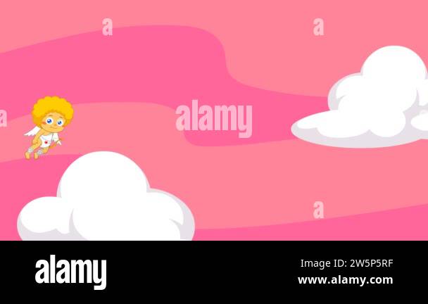 Cute Baby Cupid Flying With Bow. 4K Animation Video Motion Graphics With Sky Background And Text ...