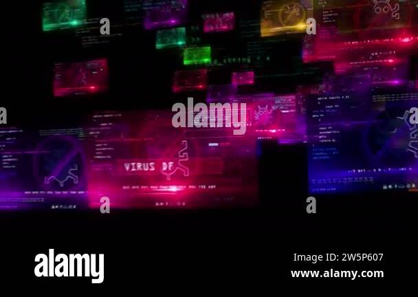 Virus detected alert on computer screens. Global haker attack, cyber ...