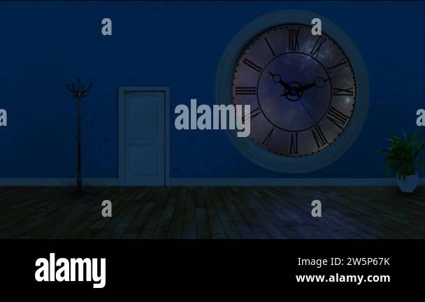 Clock Window Looking out to the Stars 4K Loop features a room with a ...