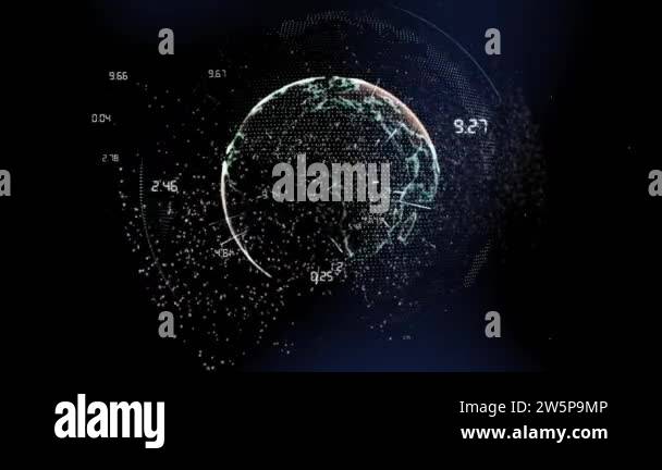 Digital animation of dna structure spinning against globe of network of connections on blue ...