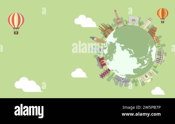 Travel, vacation, sightseeing animation banner (4K) . World heritage ...