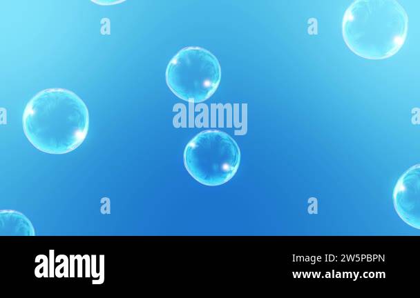 Many soap bubbles on blue background. Realistic bubbles slowly float ...