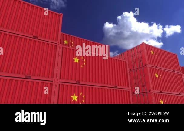 China flag containers are located at the container terminal. China ...