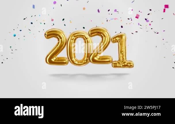 Inscription 2021 from golden balloons on a white background with candy ...