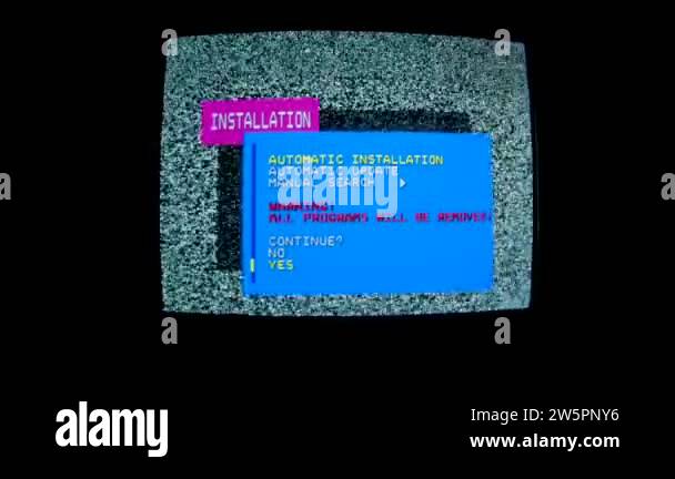 Settings menu on an old TV. Automatic installation channels. Pixel ...