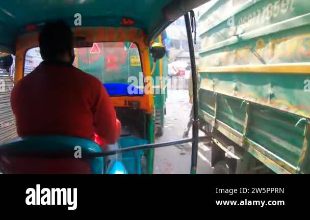 Inside Auto Rickshaw (Tuk Tuk) Shot From The Back Seat Running Through ...