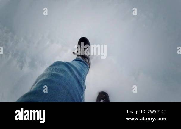 Winter Walk Pov Hiking Scene With Legs in High Snow. Looking Down at ...