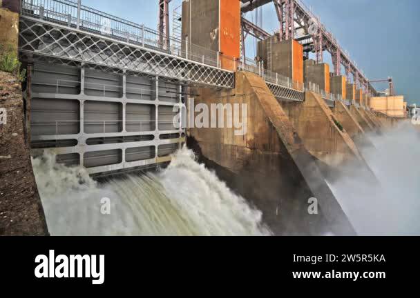 Discharge water from the dam of hydroelectric plant Stock Video Footage ...
