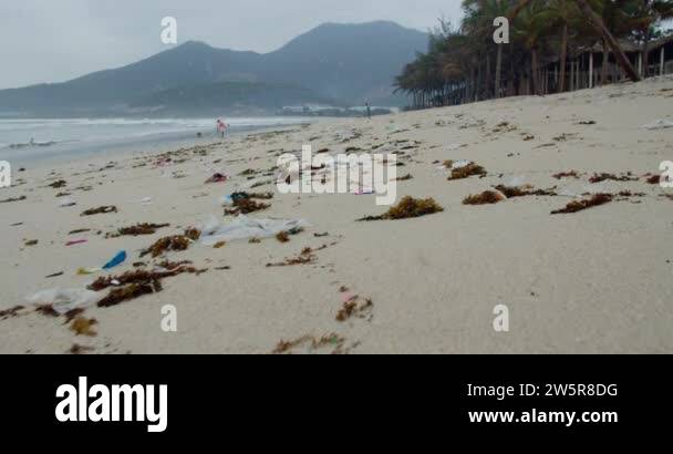 Close-up of trash, hundreds of plastic trash bags,sacks, trash cans ...