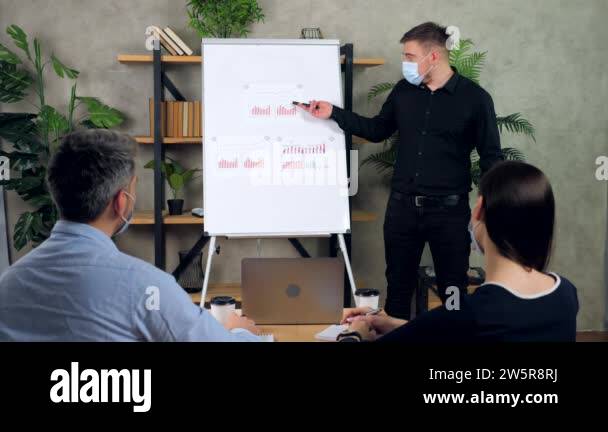 Manager talk presents business plan owners, shows marker diagram on ...