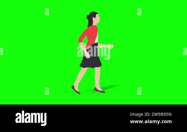 Walking woman cartoon animation. Loop animation ( 4K video ). green ...
