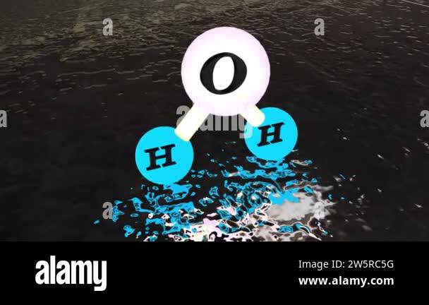 3D Illustration model of the water molecule H2O, H2O floating over ...