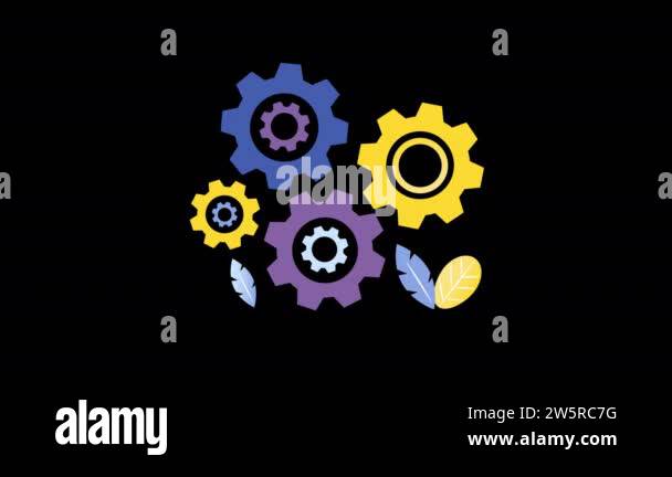 Mechanism gears close rotating motion graphic. Gears turning process ...
