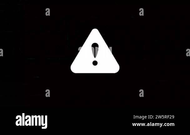 Exclamation mark in triangle icon with glitch art effect. Retro ...