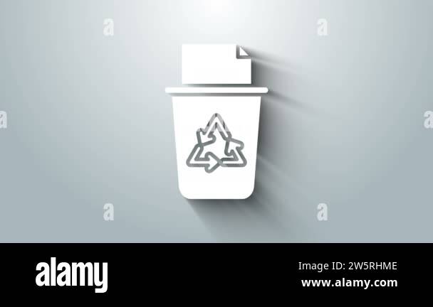 White Recycle bin with recycle symbol icon isolated on grey background ...