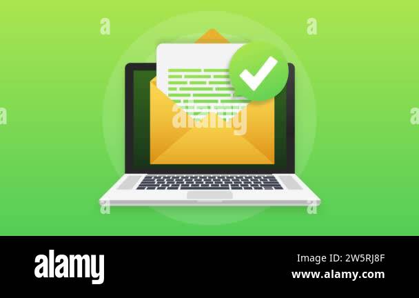 Opened envelope and document with green check mark. Verification email. Motion graphics Stock ...