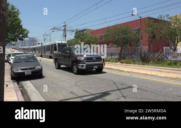 LOS ANGELES, CA/USA - JULY 12, 2019: The Metro Silver Line on First ...