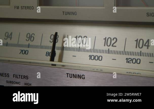 Vintage radio receiver and amplifier with fm scale. Tuning analog radio ...