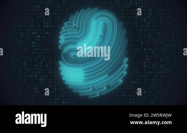 Digital biometric fingerprint scan background with binary code ones and ...