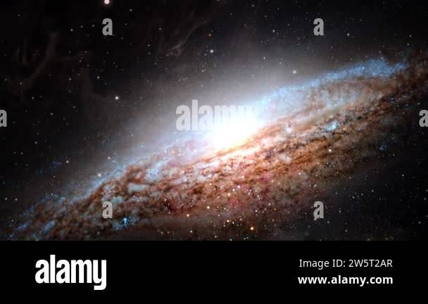 Seamless loop galaxy exploration through outer space towards glowing ...