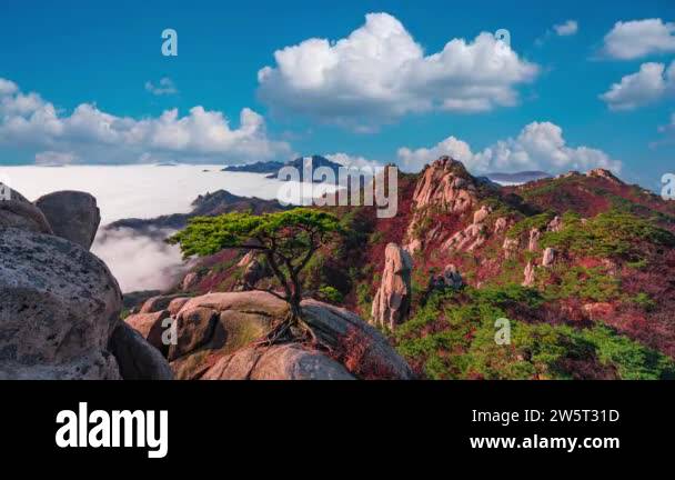 The beautiful scenery of the dobongsan mountain in autumn covered by ...