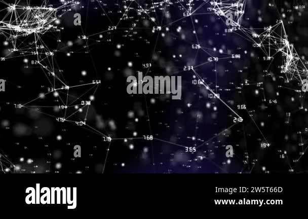 Digital animation of dna structure spinning against network of connections on blue background ...