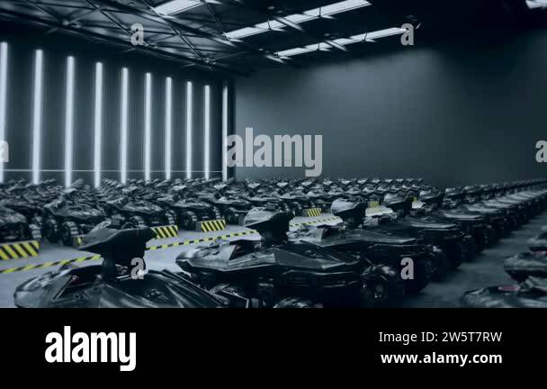 Futuristic military tanks in military base. Realistic 4k animation ...