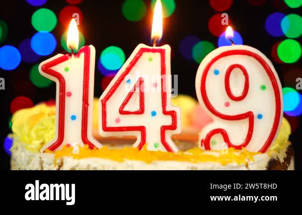 Number 149 Happy Birthday Cake With Burning Candles Topper Stock Video ...