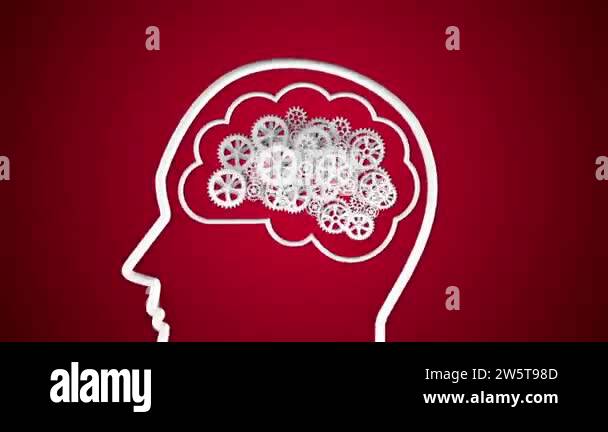 Brainstorming. Brain creating new ideas, concept of cogs, gears ...