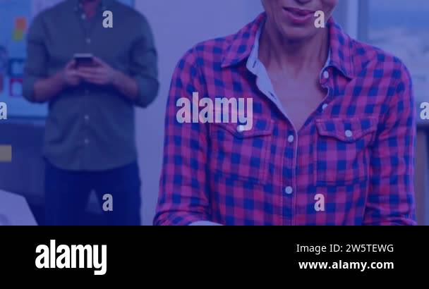 Animation of falling social media icons over people using smartphones ...