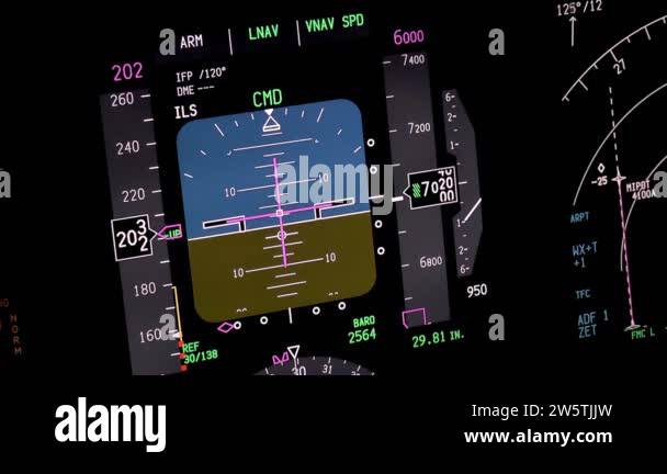 Flight instruments display of a modern passenger airplane flying at ...
