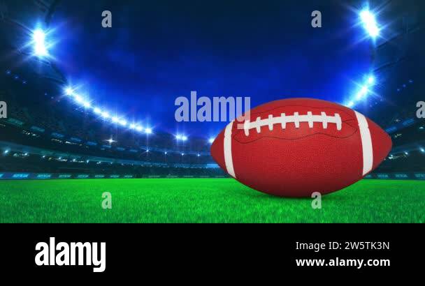 Modern American Football Stadium with shining lights and ball motion on ...
