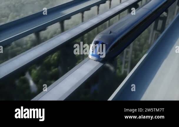 futuristic train station with monorail and train. traffic of people ...